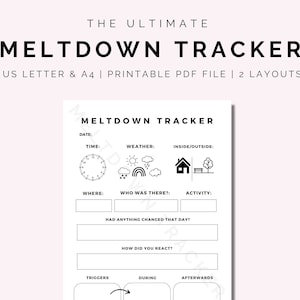 Meltdown Tracker, Sensory Processing, Autism Spectrum, ADHD, Learning ...