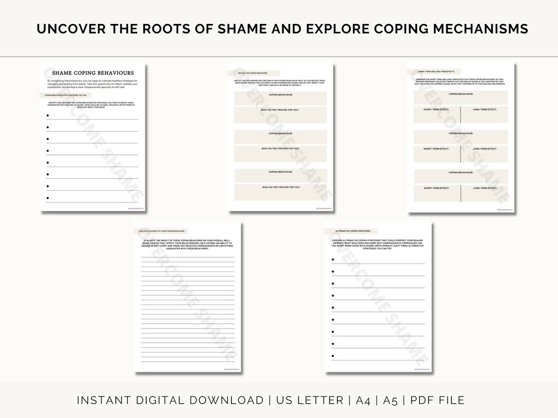 Overcome Shame Workbook Printable Shame Guilt Embarrassment - Etsy