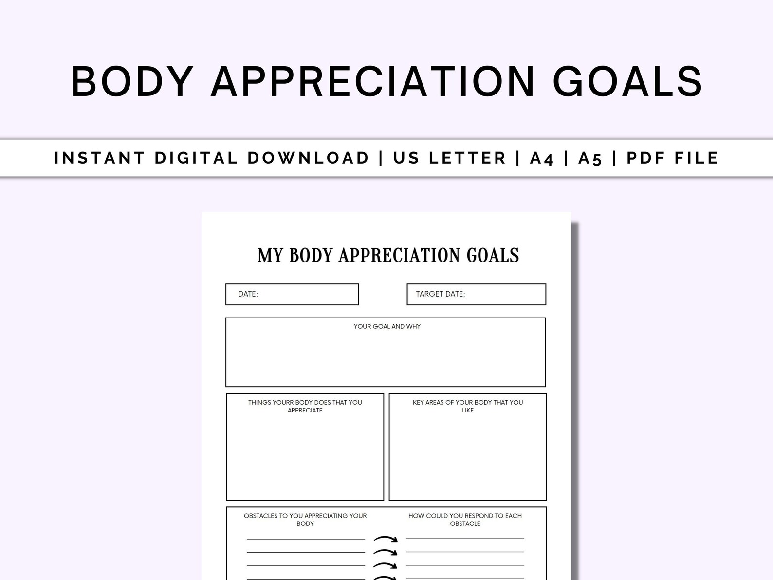 Goal Setting for Body Image, Body Image Worksheet, Body Positivity ...