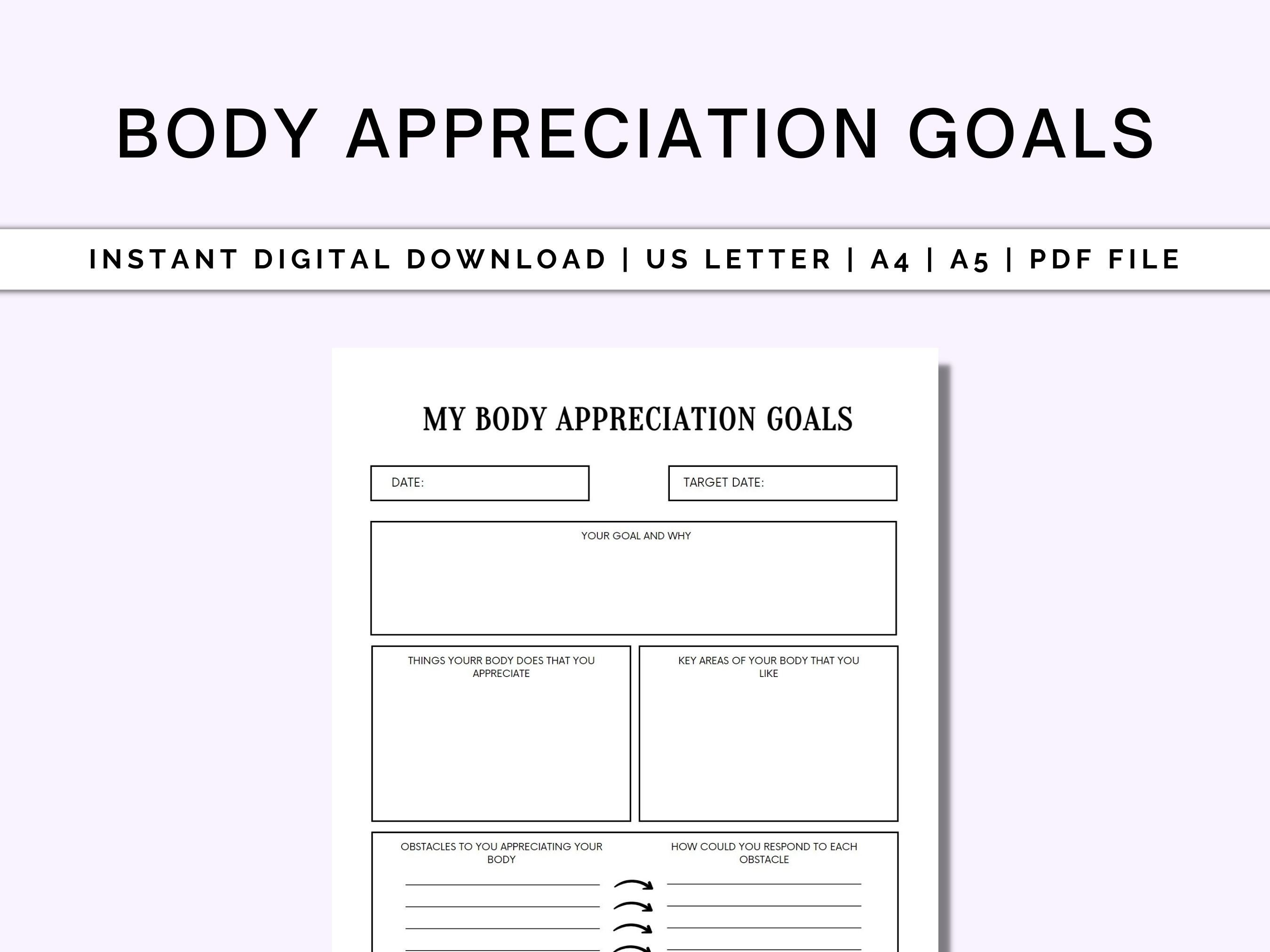 Goal Setting for Body Image, Body Image Worksheet, Body Positivity ...