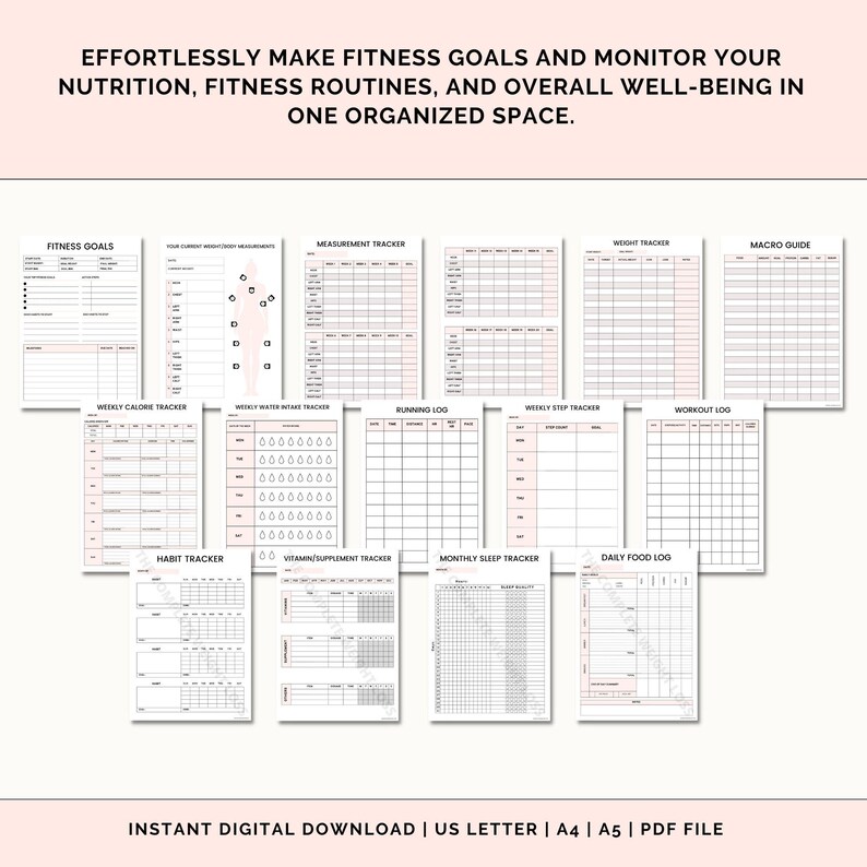 Printable Health and Fitness Journal, Weight Loss Tracker, Fitness ...