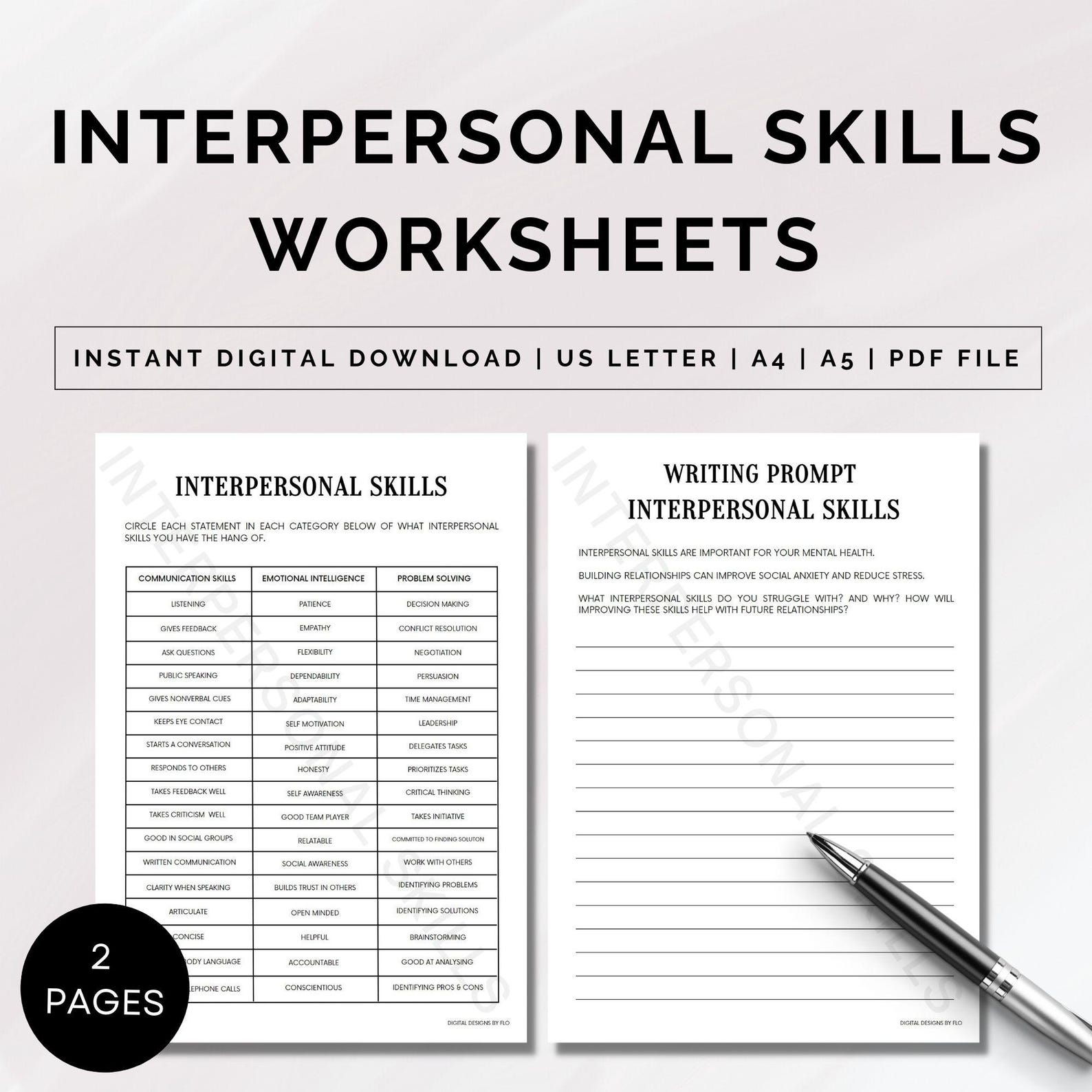 Printable Interpersonal Skills Worksheets, Communication Journal, CBT Therapy, Mental Health ...