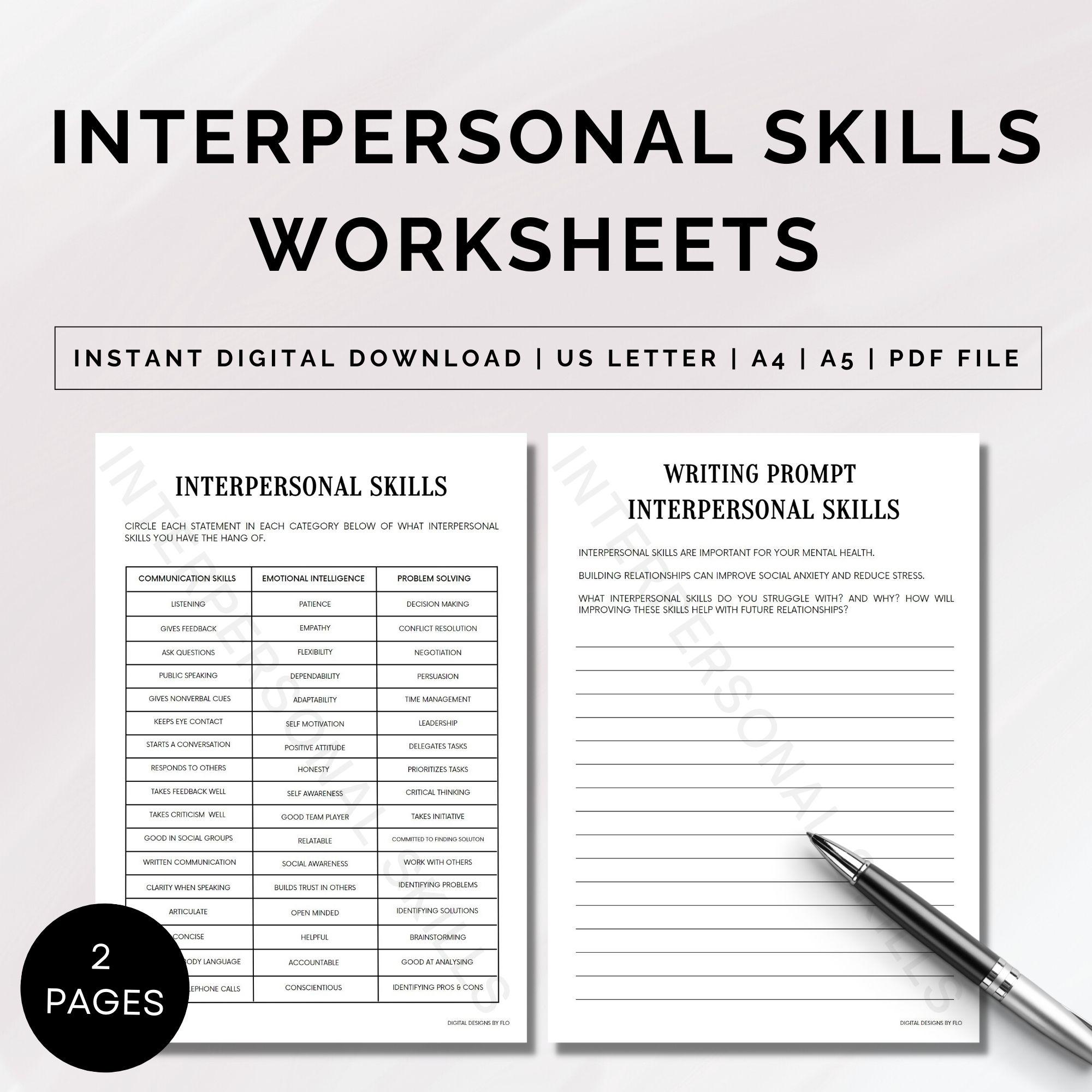 Printable Interpersonal Skills Worksheets, Communication Journal, CBT ...
