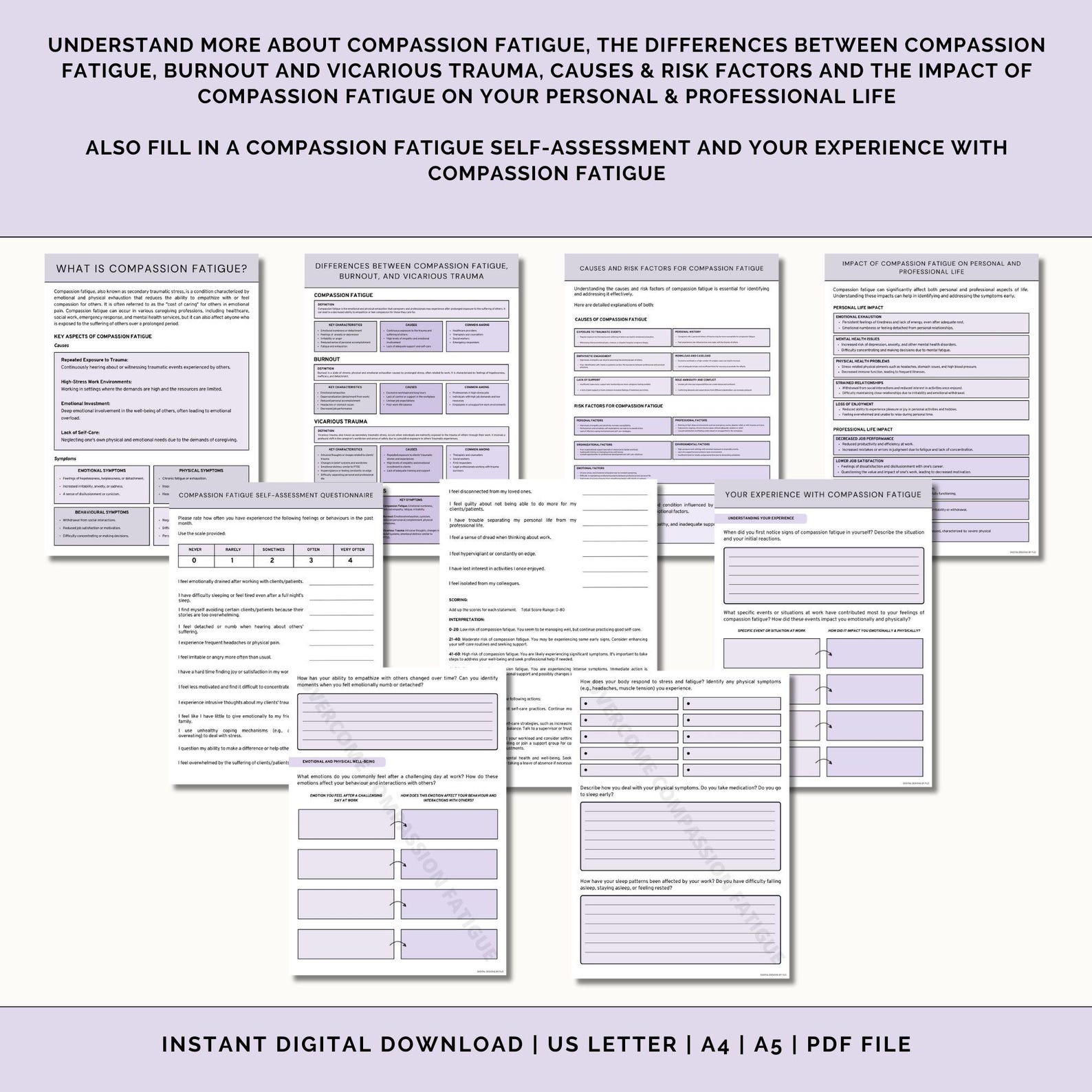 Compassion Fatigue Workbook, Burnout Recovery, Self Compassion Toolkit ...