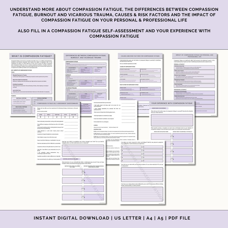Compassion Fatigue Workbook, Burnout Recovery, Self Compassion Toolkit ...