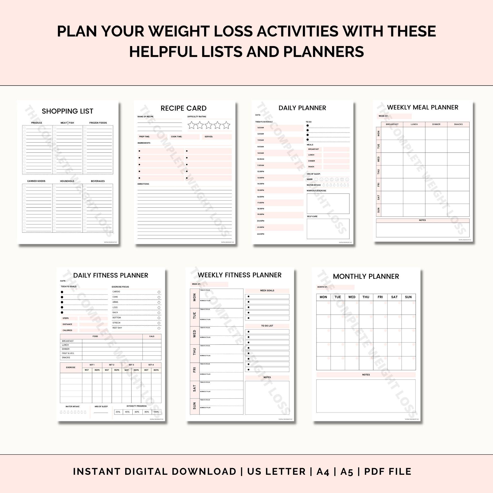 Printable Health and Fitness Journal, Weight Loss Tracker, Fitness ...