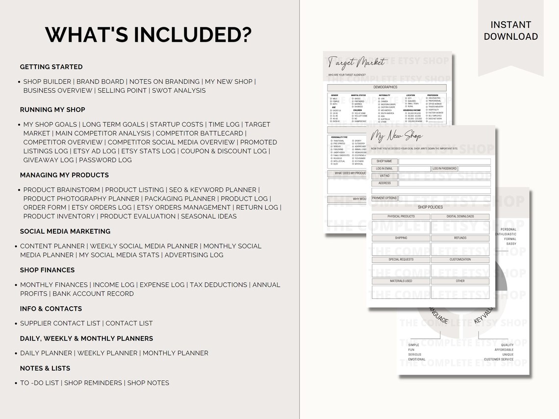 Etsy Shop Planner Printable, Etsy Business Plan, Etsy Seller Planner ...