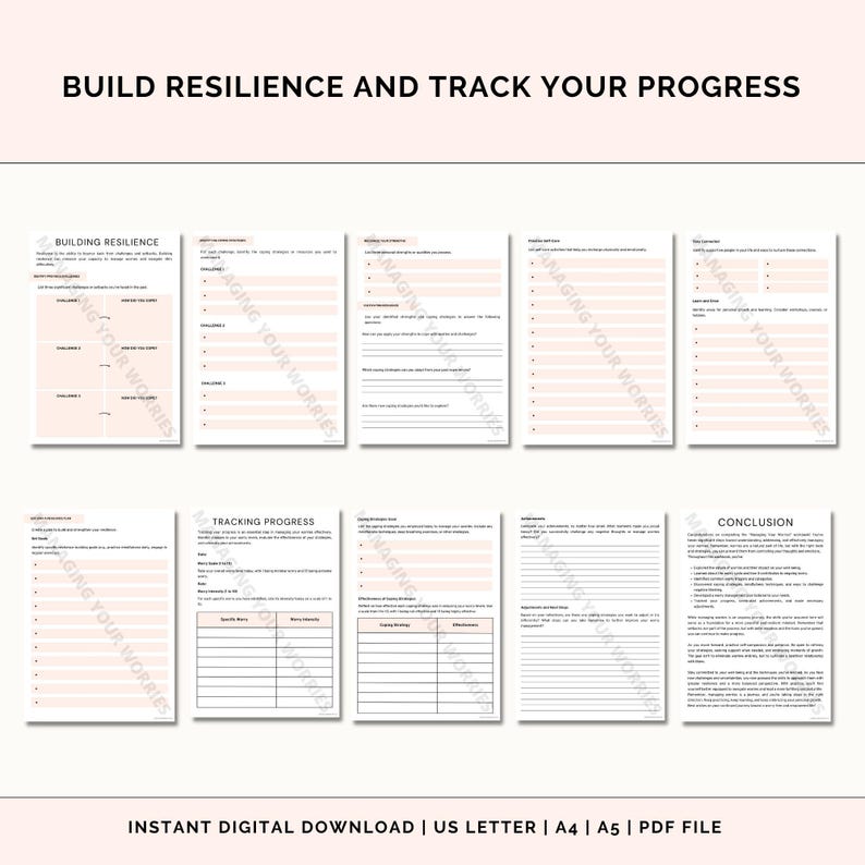 Managing Your Worries Worksheets, Anxiety Therapy Workbook, CBT ...