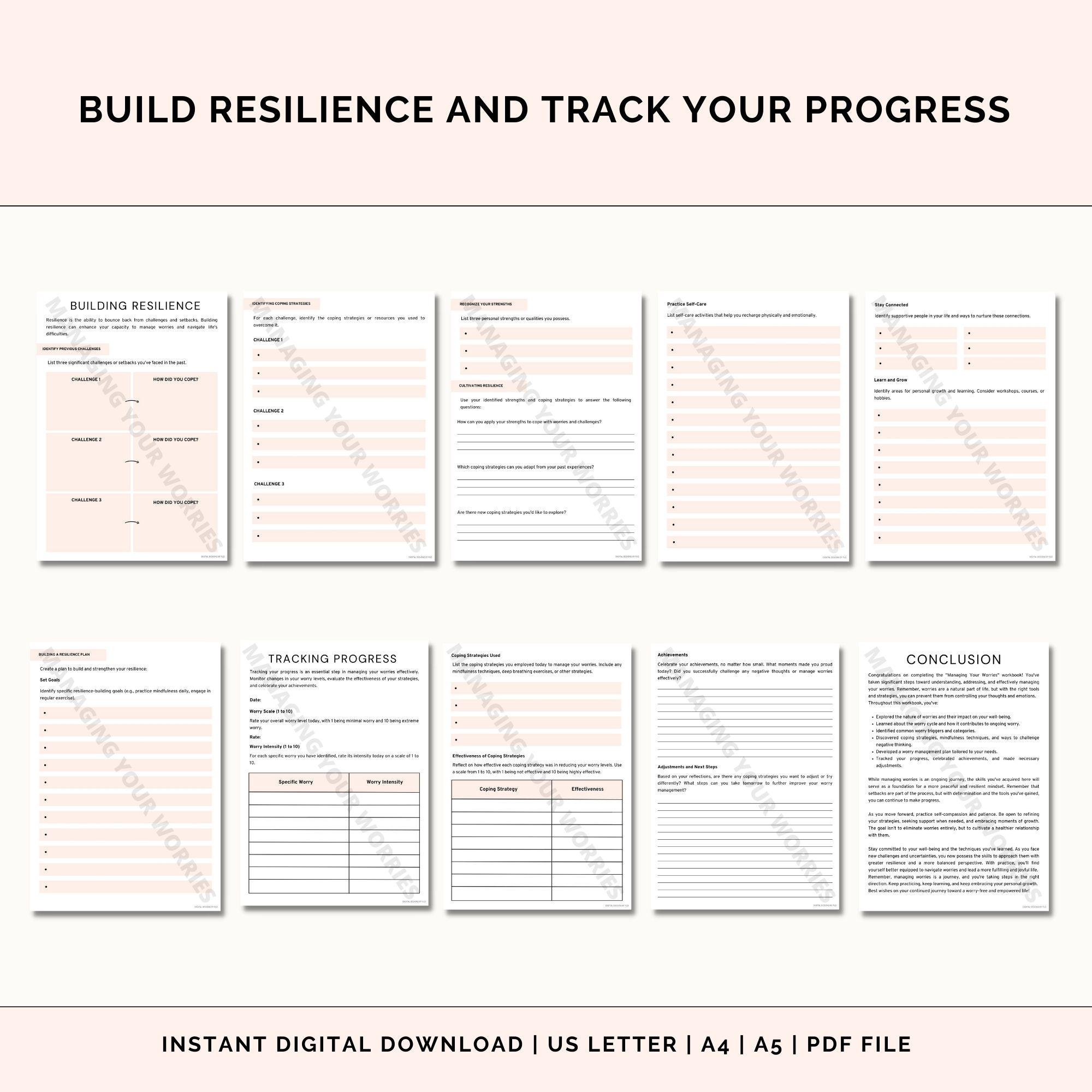 Managing Your Worries Worksheets, Anxiety Therapy Workbook, CBT ...