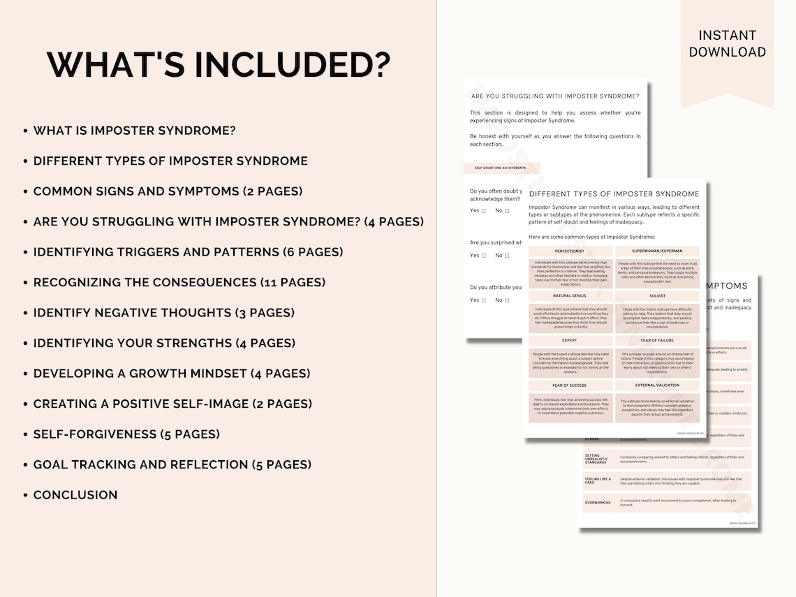 Imposter Syndrome Worksheets, Self Sabotage Workbook, Overcome ...