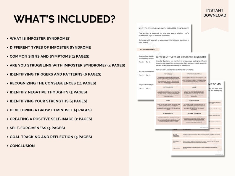Imposter Syndrome Worksheets, Self Sabotage Workbook, Overcome ...