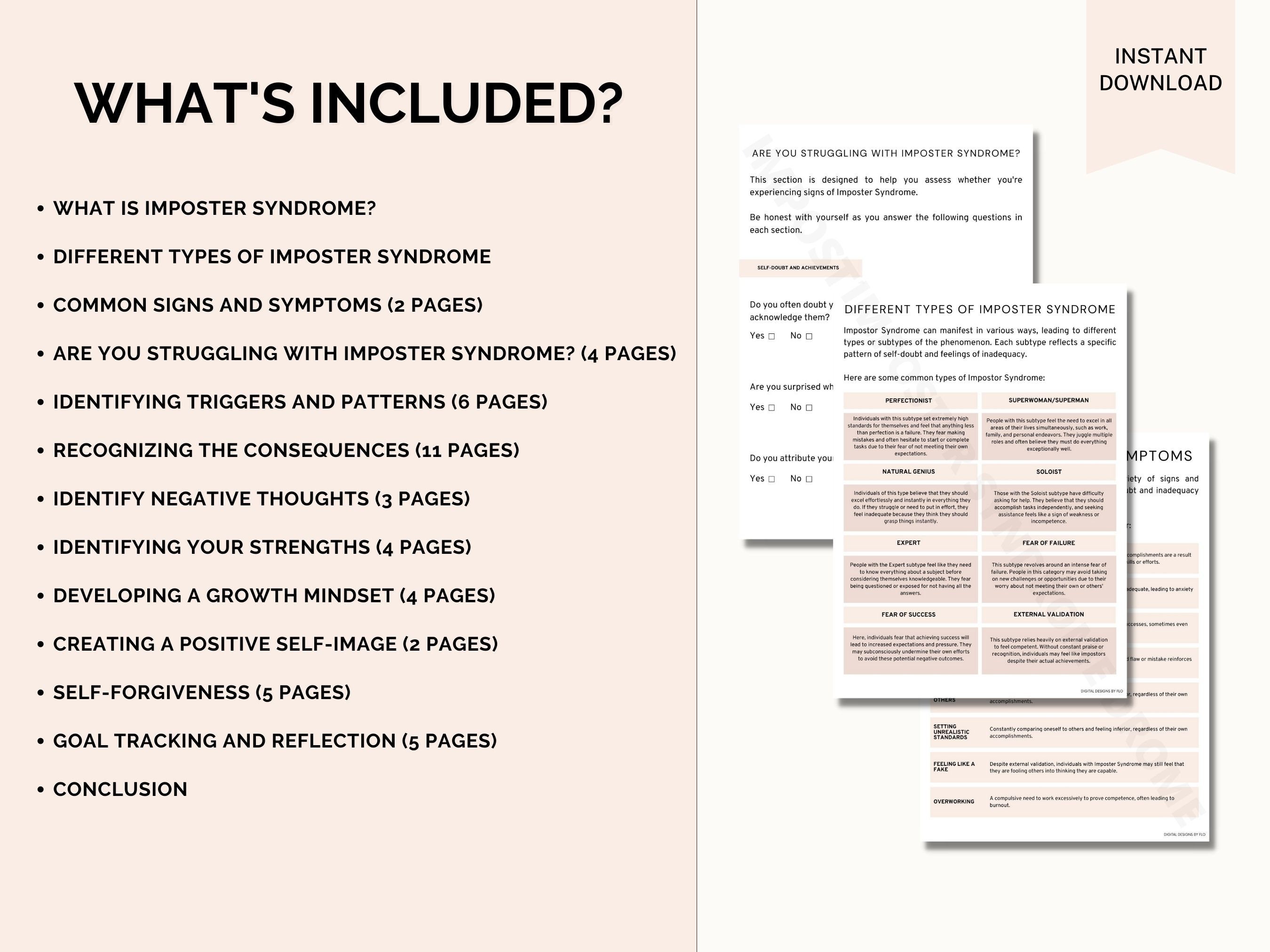 Imposter Syndrome Worksheets, Self Sabotage Workbook, Overcome ...