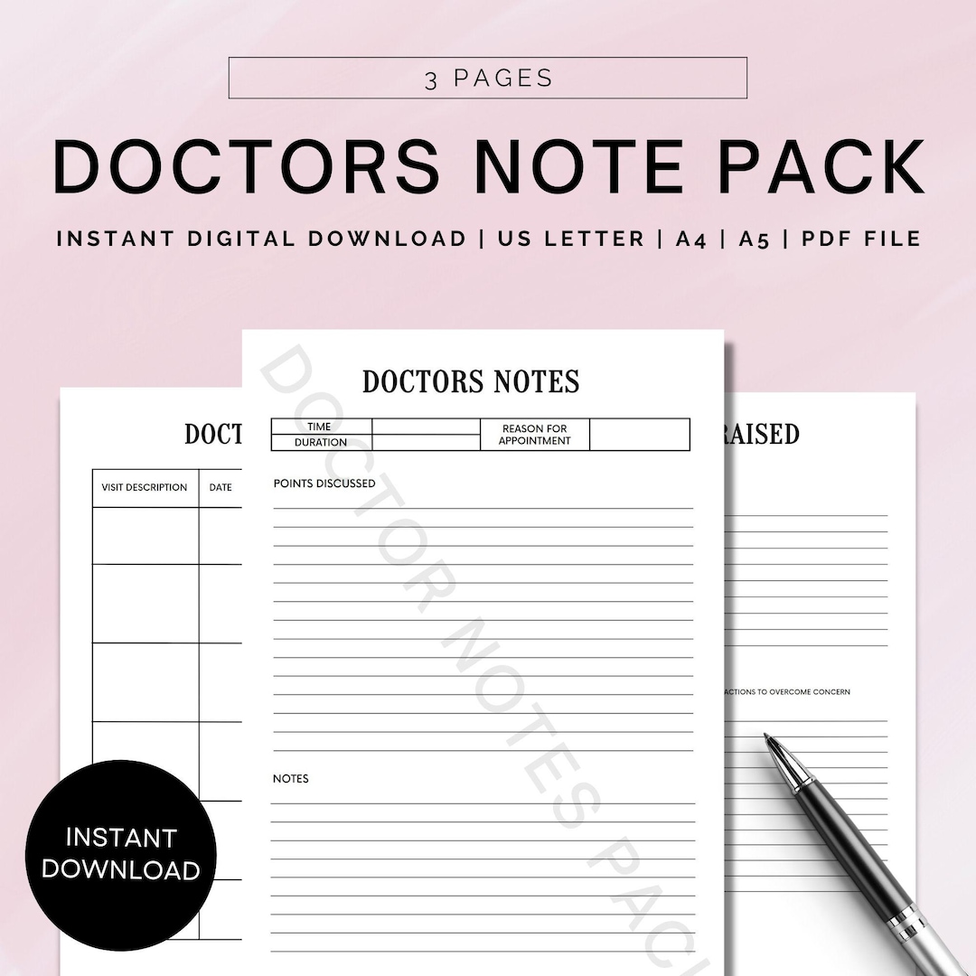 Printable Doctor Visit Note Sheets, Medical Notes, Doctor Appointments ...
