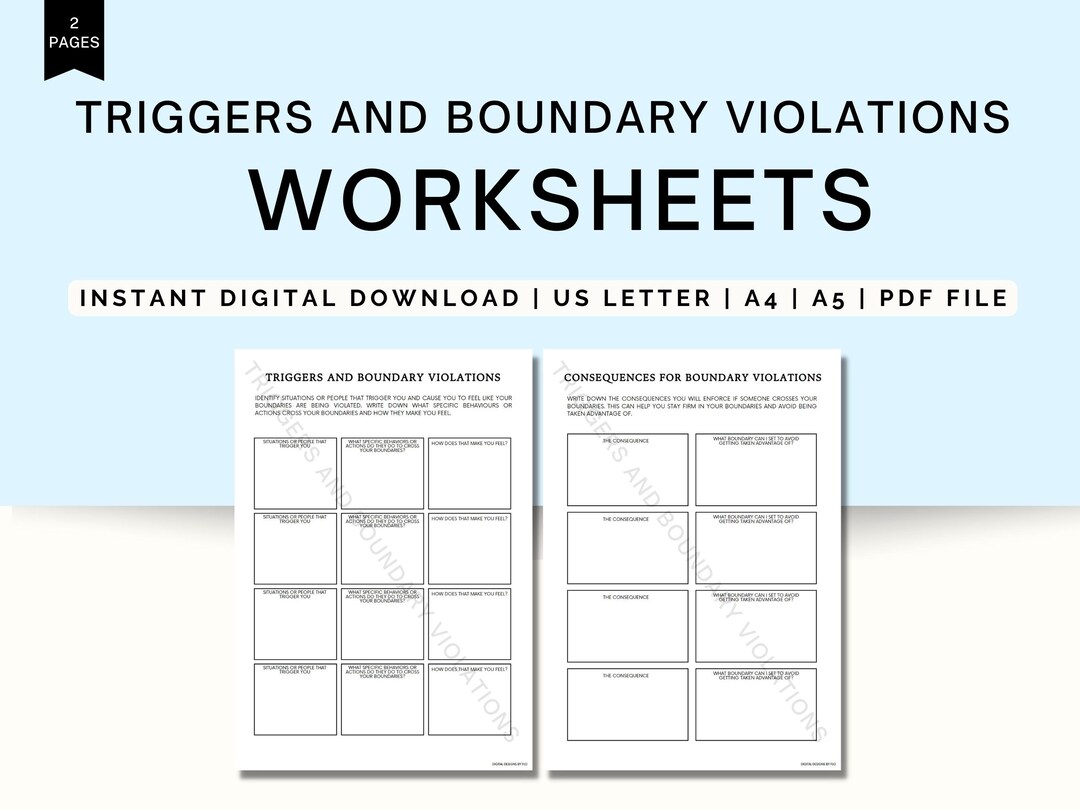 Triggers and Boundary Violations Worksheet, Setting Boundaries, Boundaries Printable, Boundaries ...