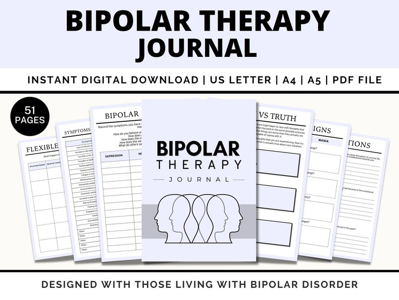 Bipolar Journal Printable, Bipolar Mood Tracker, Bipolar Disorder ...