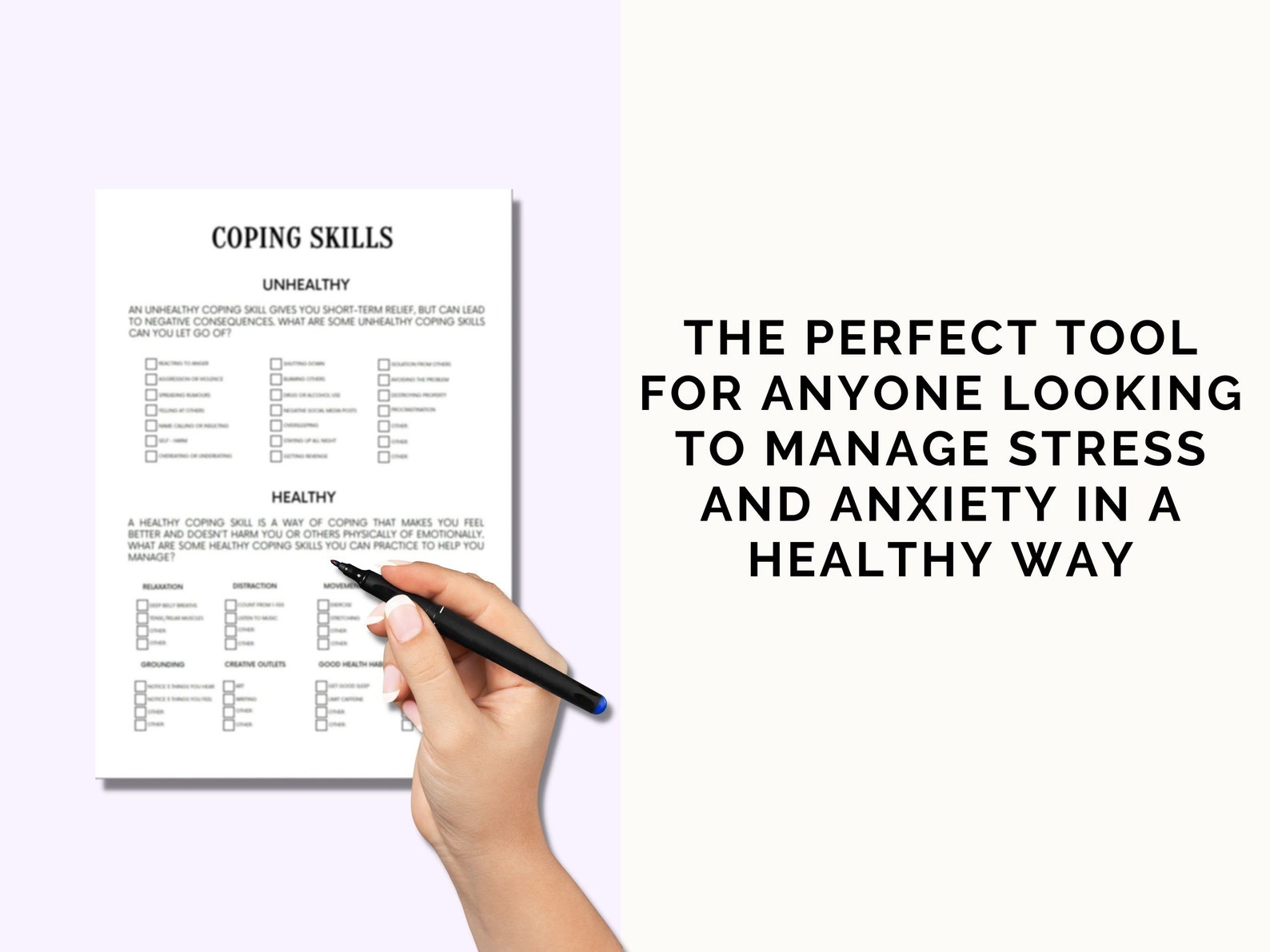 Coping Skills Checklist for Managing Stress and Anxiety, Therapy ...