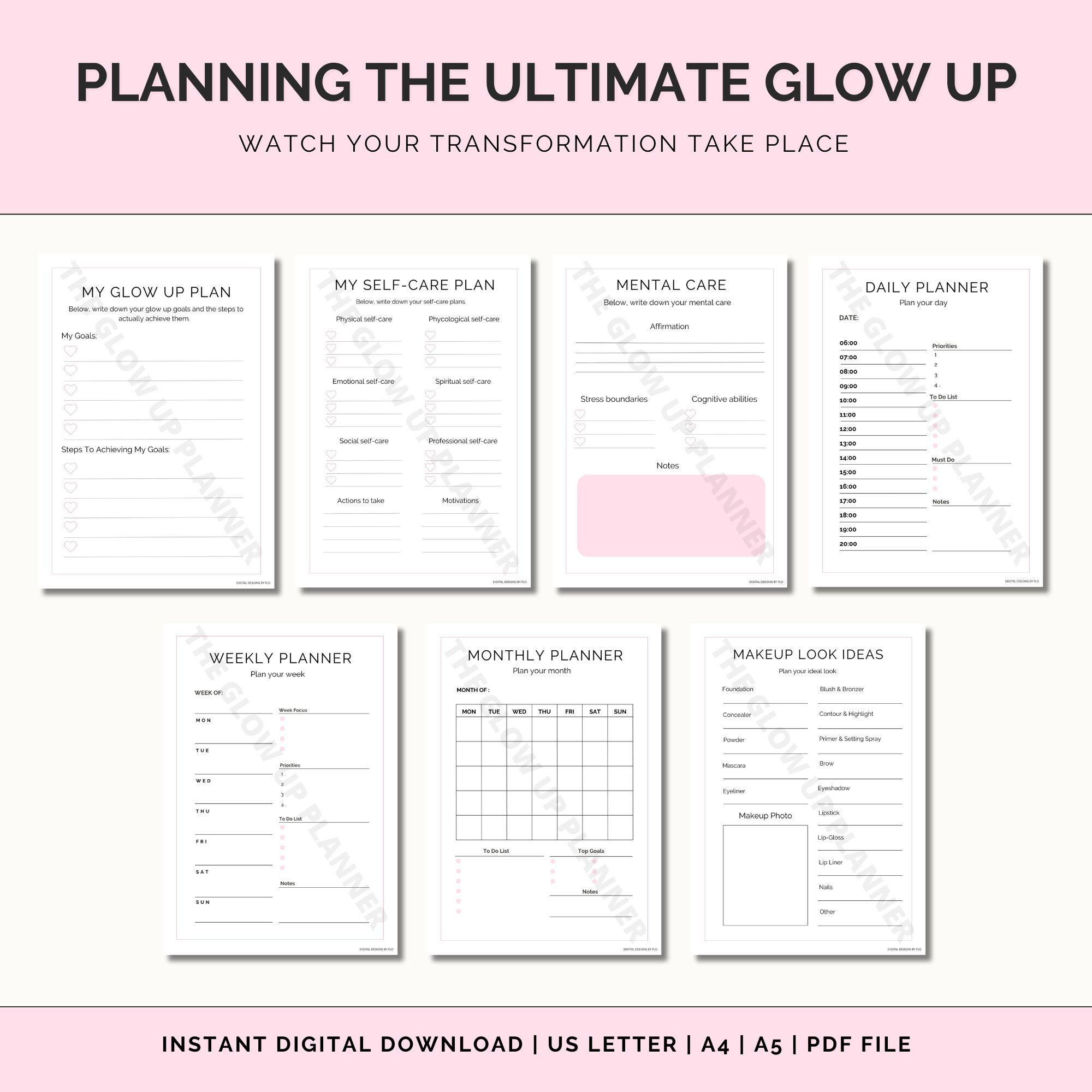 Glow up Planner, Glow up Guide, Beauty Planner, Skin Care Planner ...