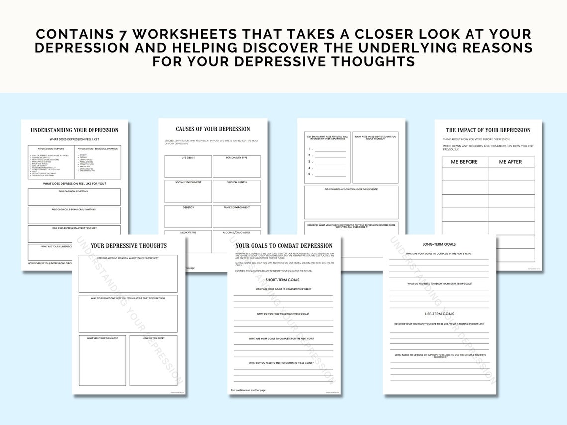 Depression Worksheets, Depression Journal, Depression Therapy, CBT ...