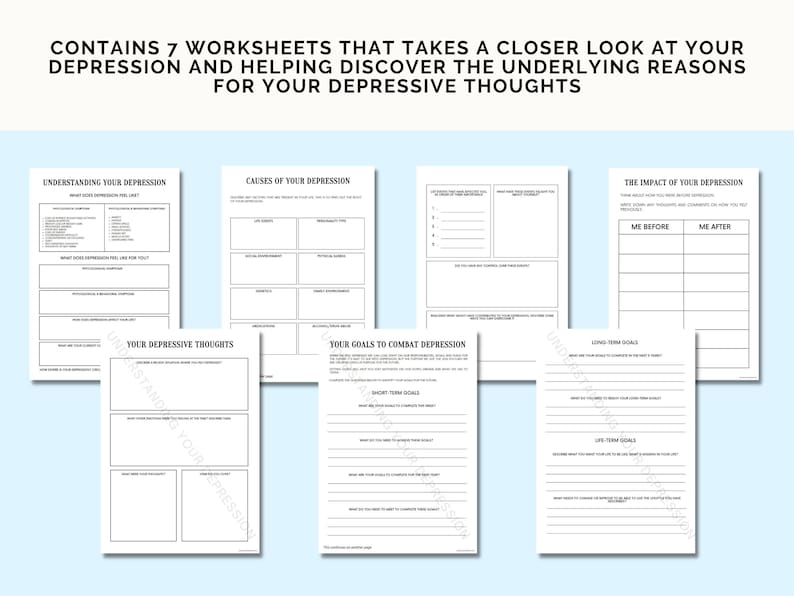 Depression Worksheets, Depression Journal, Depression Therapy, CBT ...