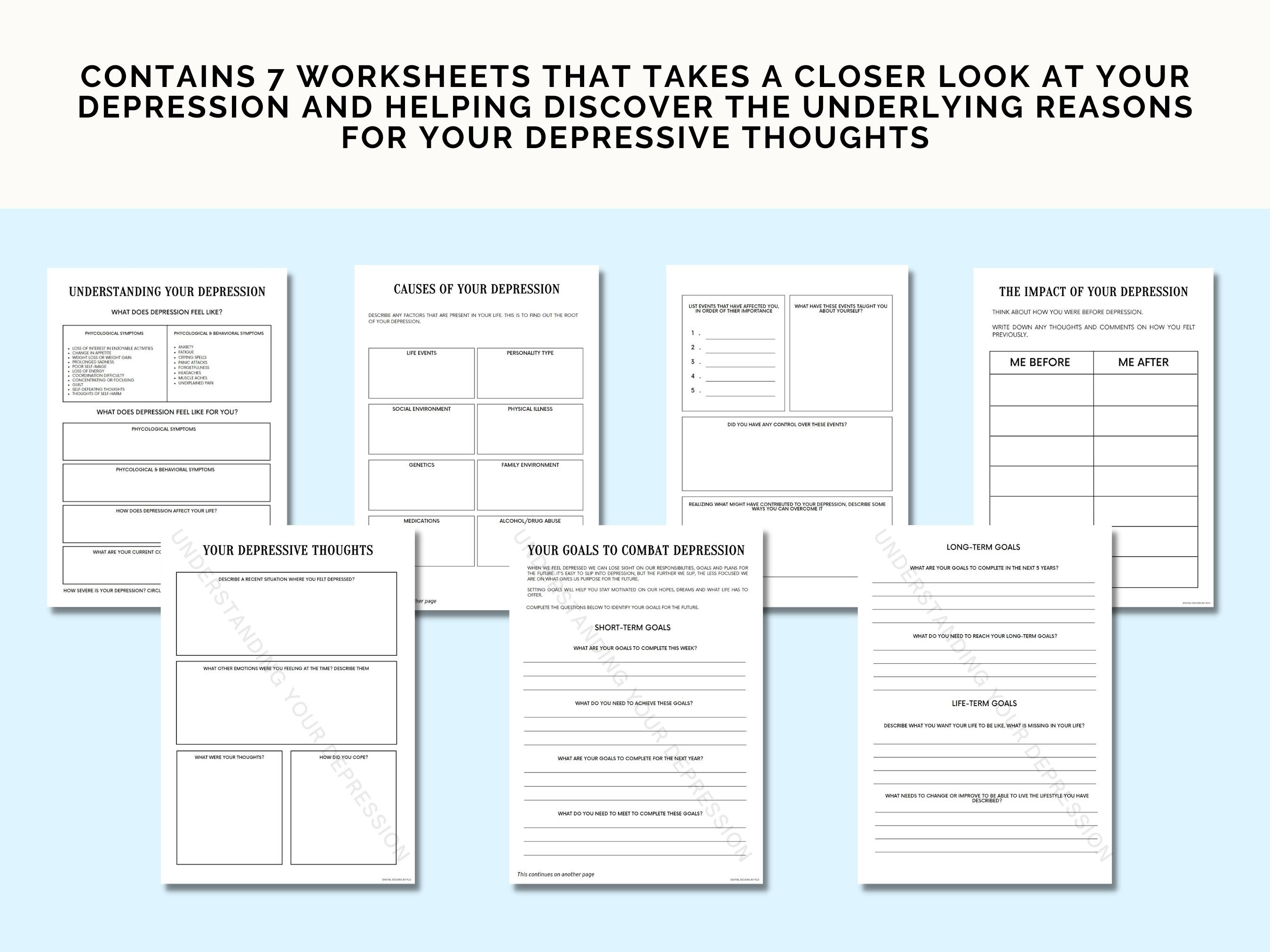 Depression Worksheets, Depression Journal, Depression Therapy, CBT ...