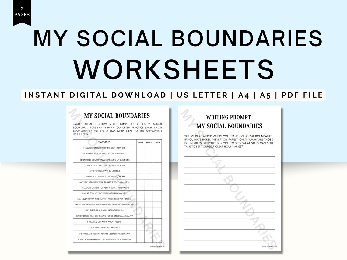 Printable Social Boundaries Worksheet, Setting Boundaries, Social ...
