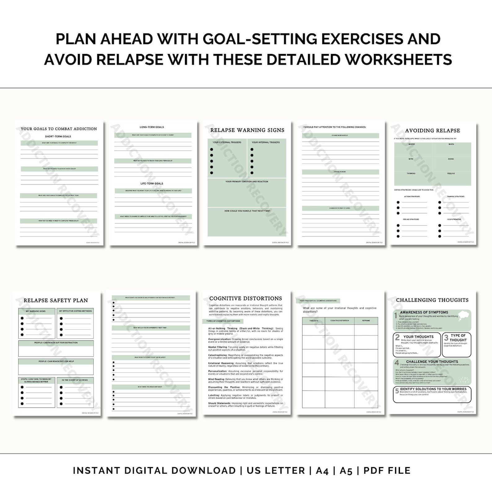 Addiction Recovery Worksheets Printable, Addiction Recovery Journal ...