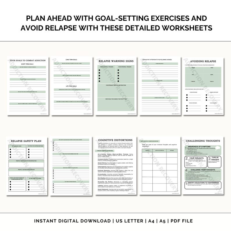 Addiction Recovery Worksheets Printable, Addiction Recovery Journal ...