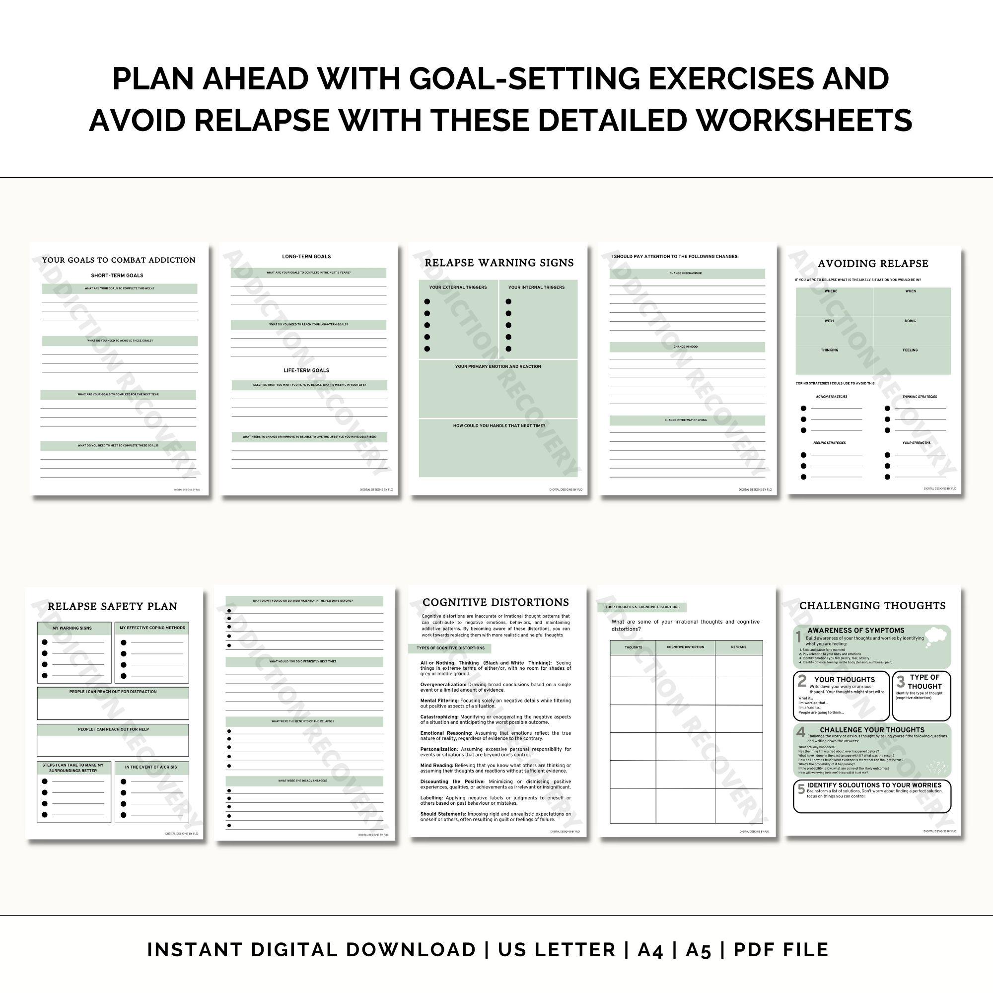 Addiction Recovery Worksheets Printable, Addiction Recovery Journal ...