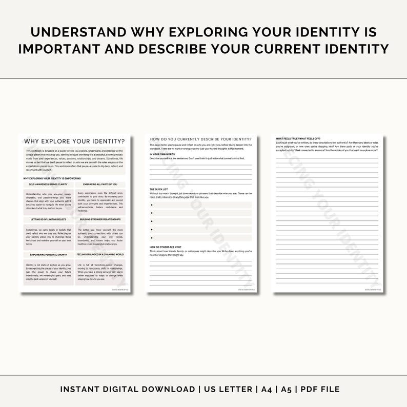 Self Discovery Journal, Identity Workbook, Growth, Self Awareness, Self ...