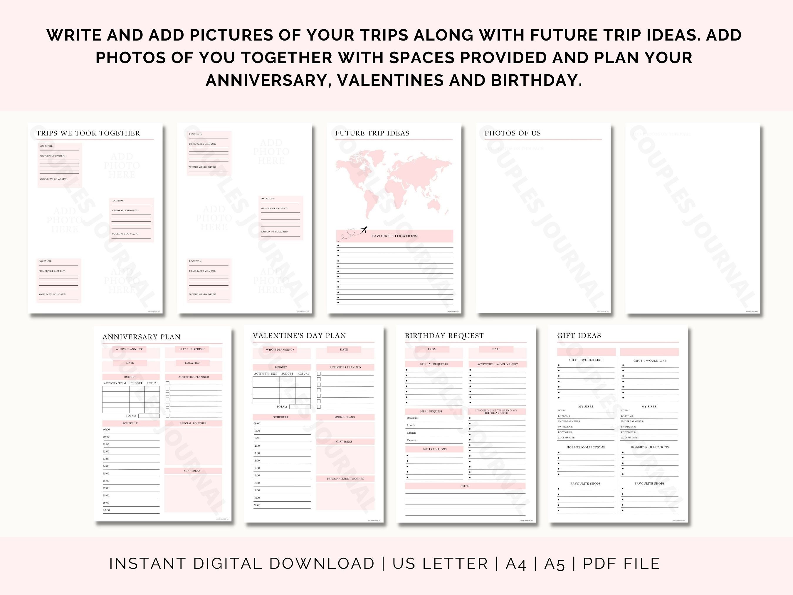 Printable Couple Journal, Relationship Planner, Relationship Goals ...