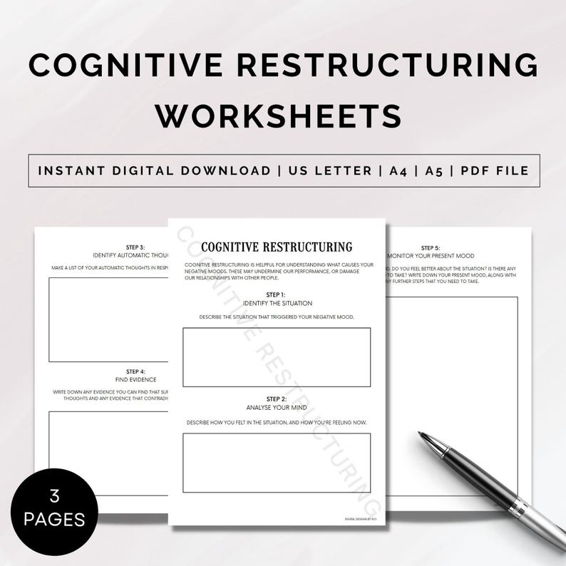 Cognitive Restructuring Worksheets, CBT Worksheets, Cognitive ...