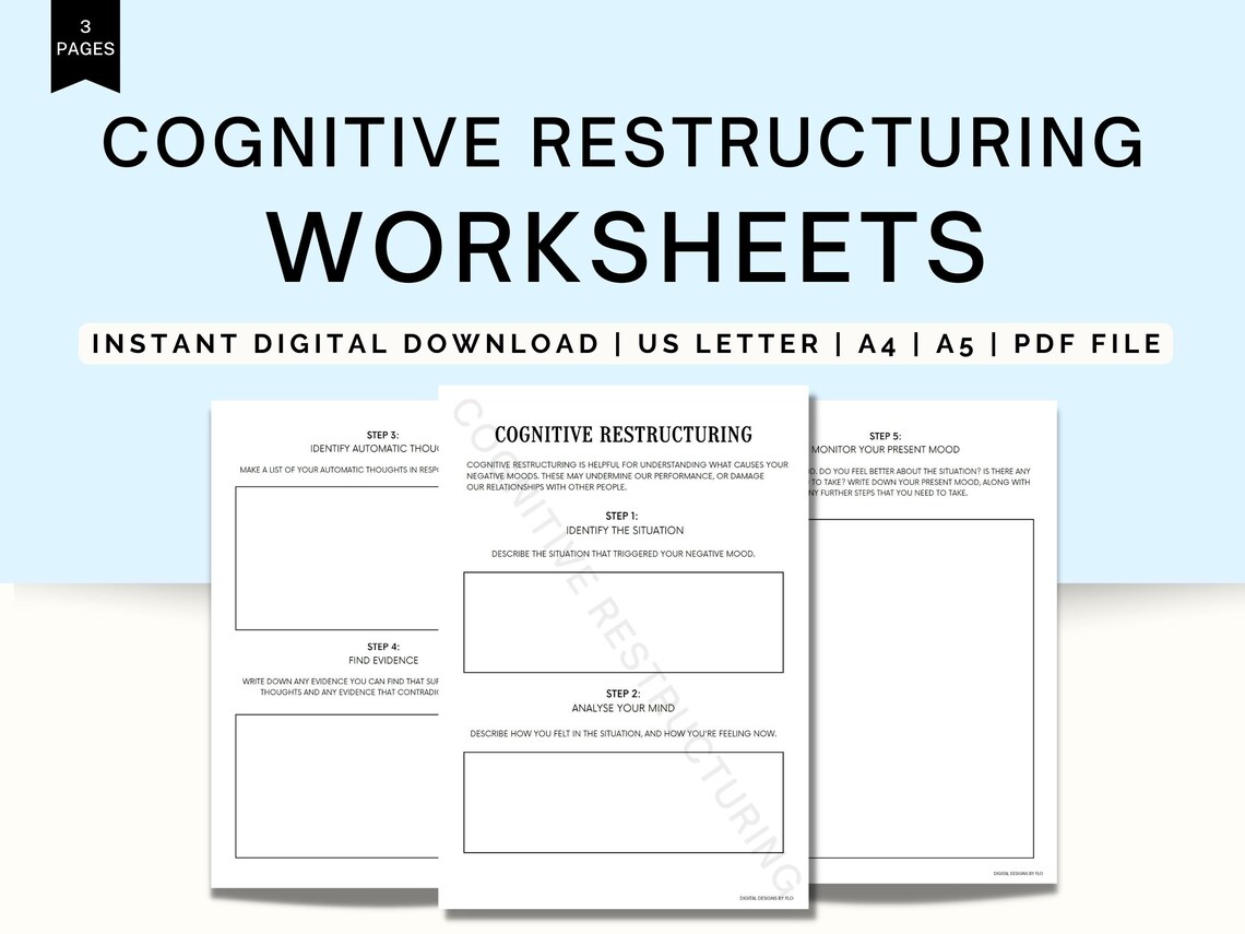 Cognitive Restructuring Worksheets, CBT Worksheets, Cognitive ...