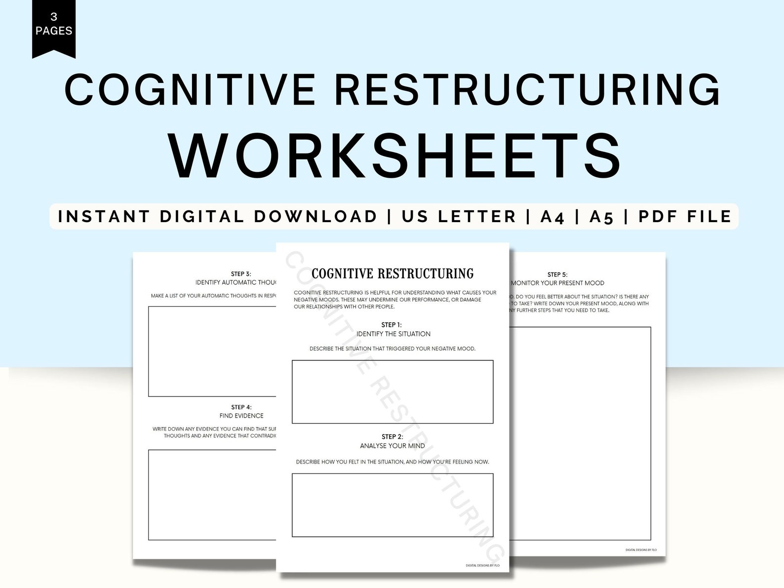 Cognitive Restructuring Worksheets, CBT Worksheets, Cognitive ...