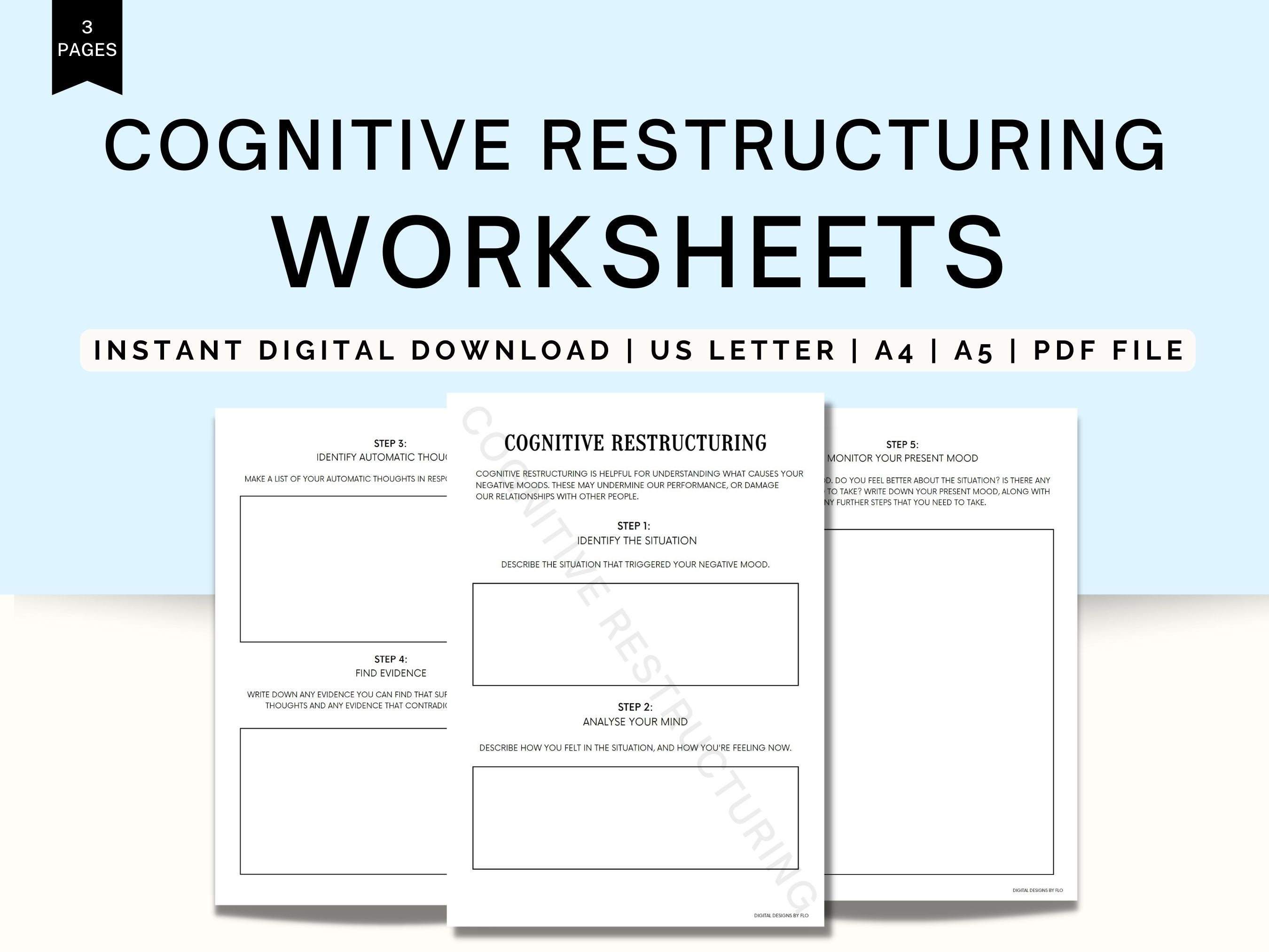 Cognitive Restructuring Worksheets, CBT Worksheets, Cognitive ... Cognitive Restructuring Worksheets, CBT Worksheets, Cognitive ...