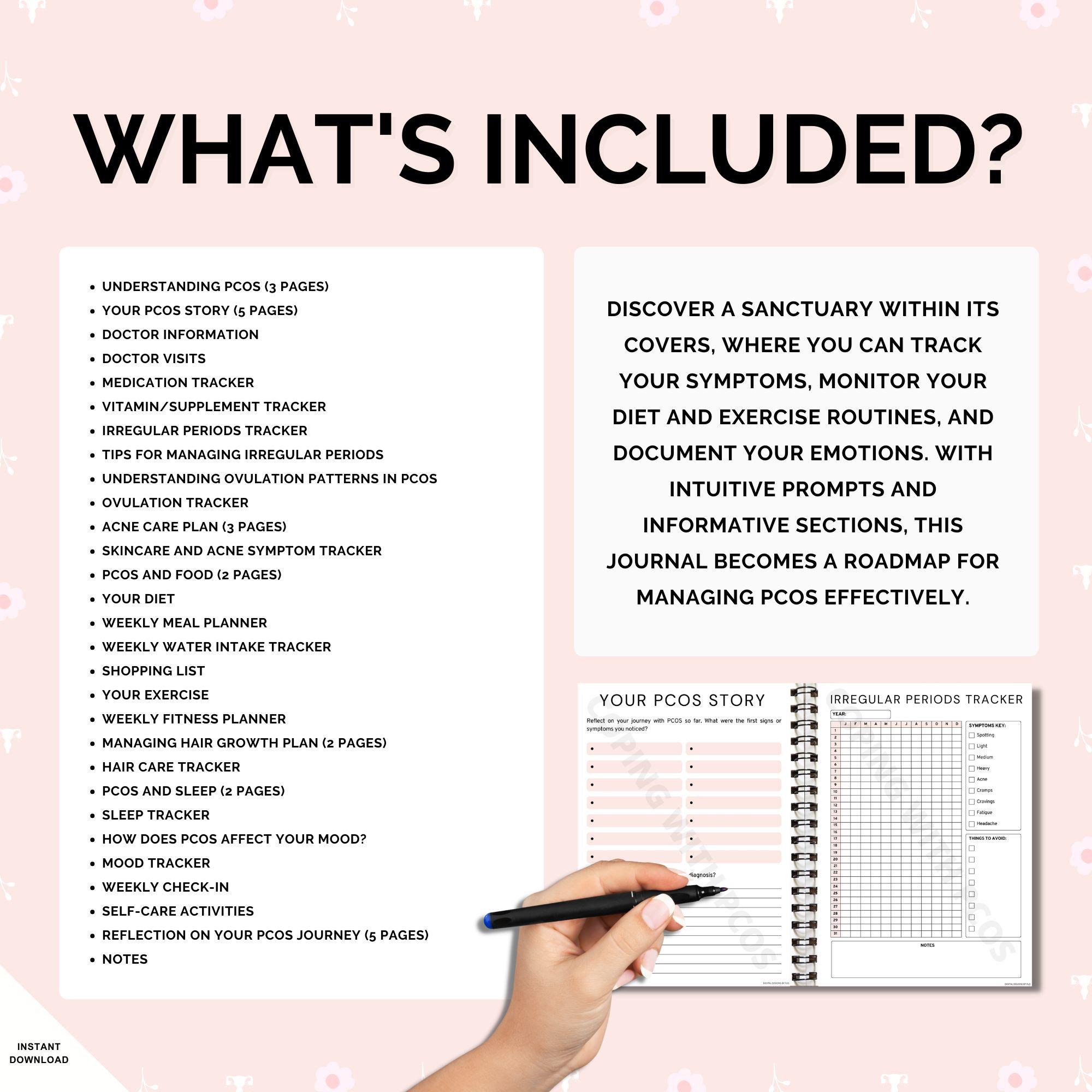 Printable PCOS Journal, PCOS Symptoms Tracker, Self Care Planner ...
