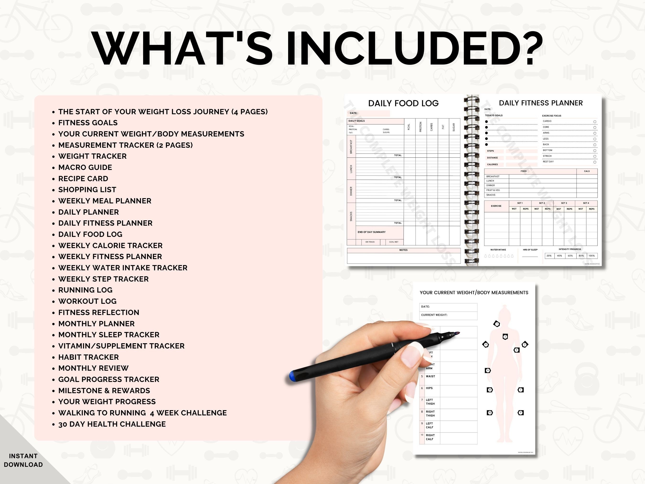 Printable Health and Fitness Journal Weight Loss Tracker - Etsy