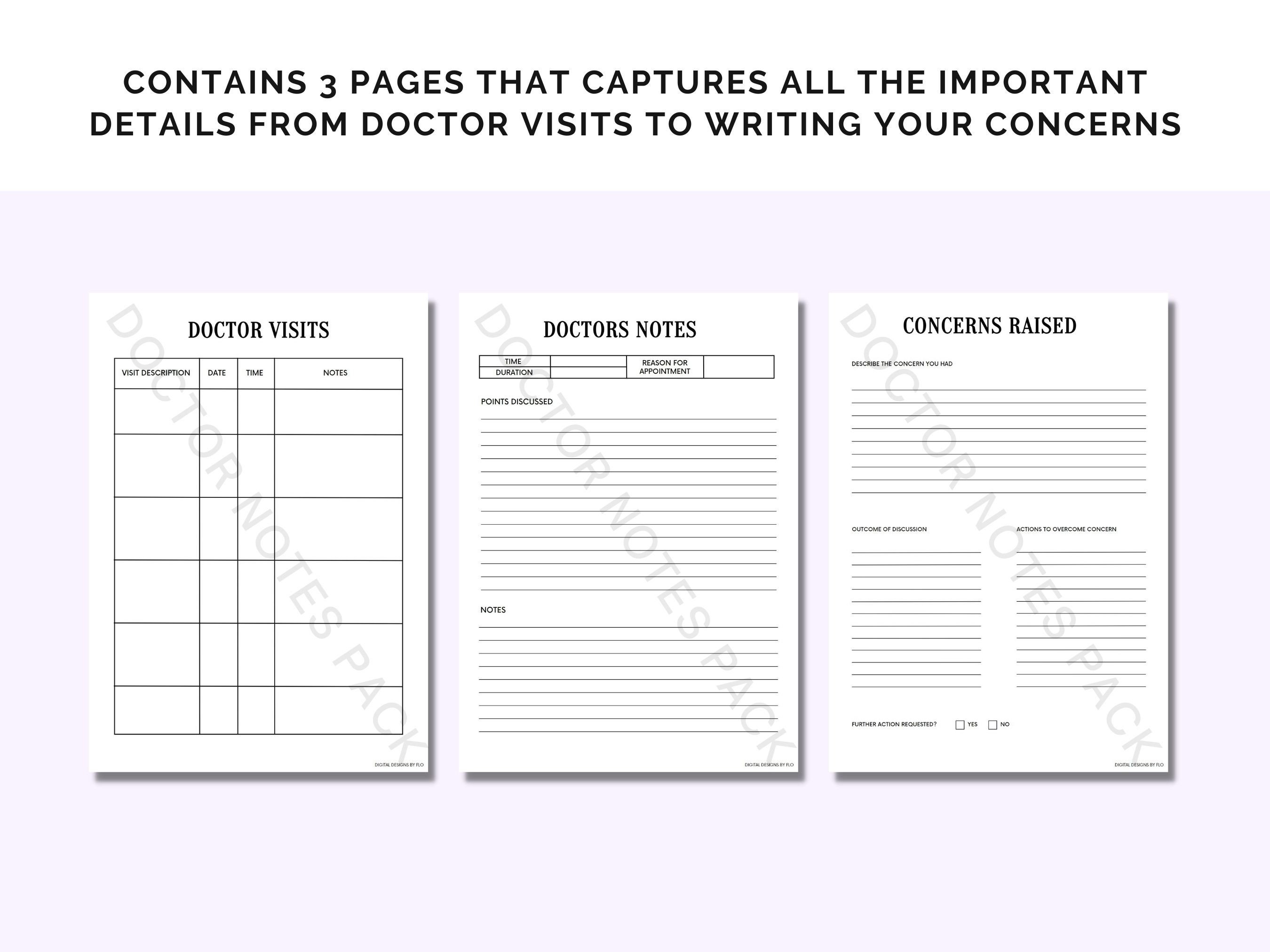 Printable Doctor Visit Note Sheets, Medical Notes, Doctor Appointments ...