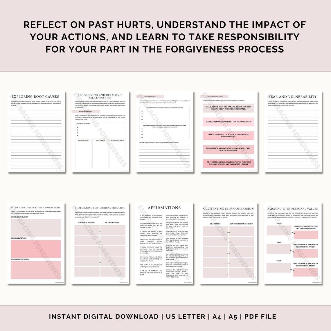 Forgiveness Workbook Printable, Forgiveness Worksheet, Forgiveness ...