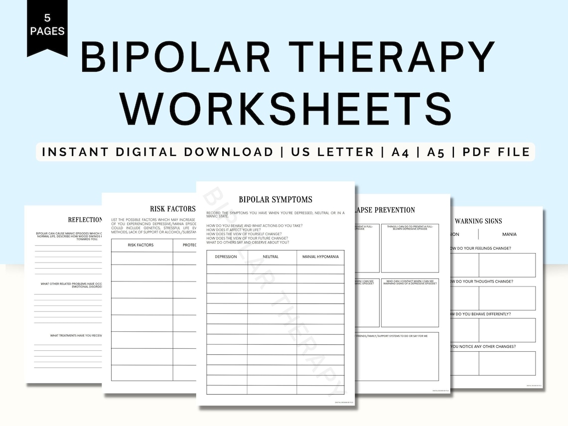 Bipolar Therapy Worksheets, Bipolar Journal Printable, Bipolar Disorder ...