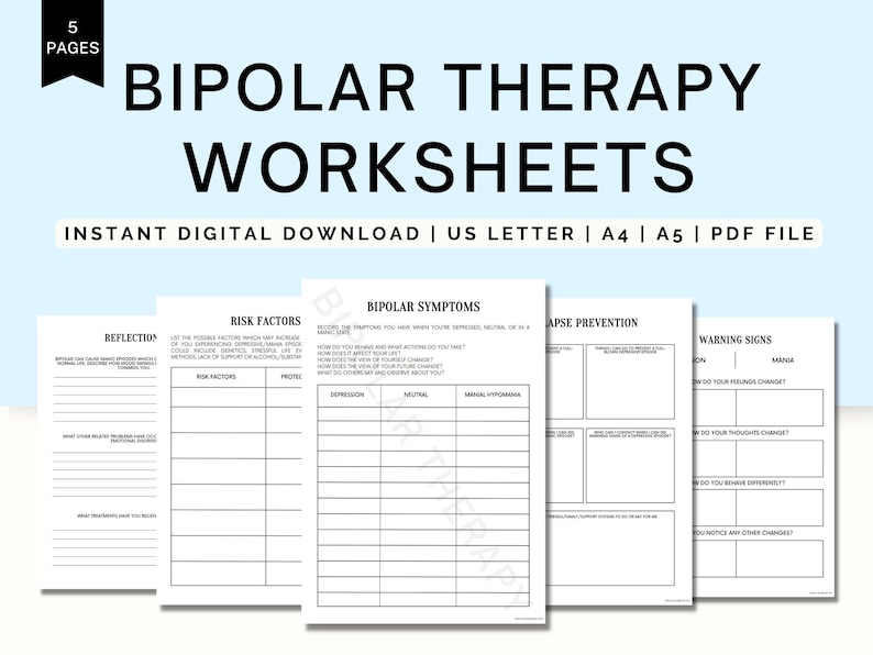 Bipolar Therapy Worksheets, Bipolar Journal Printable, Bipolar Disorder ...