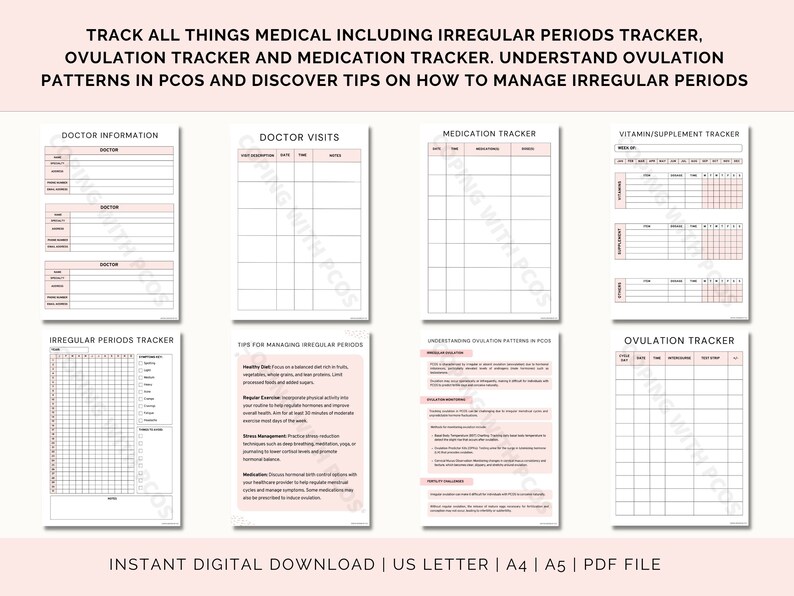 Printable PCOS Journal, PCOS Symptoms Tracker, Self Care Planner ...