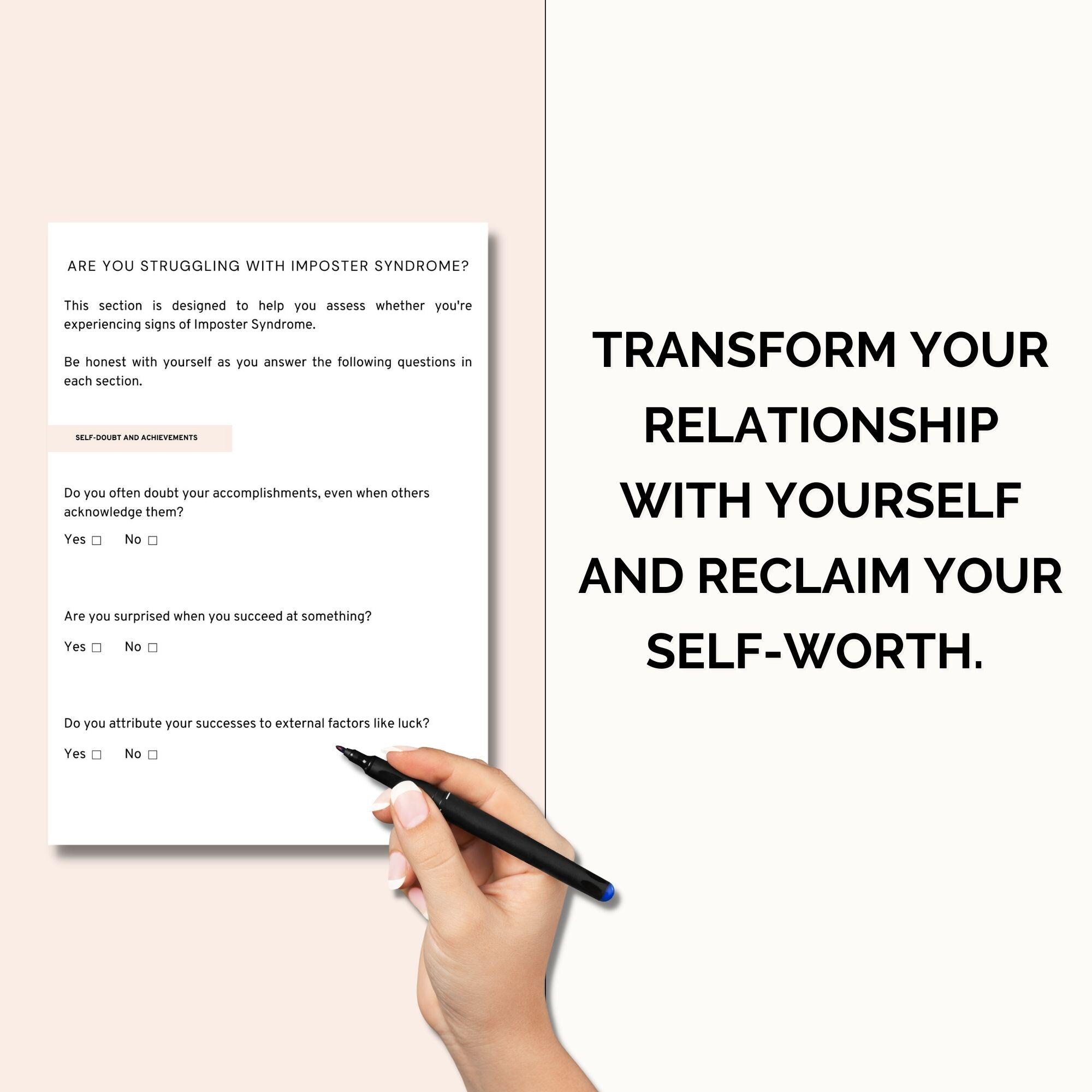 Imposter Syndrome Worksheets, Self Sabotage Workbook, Overcome ...