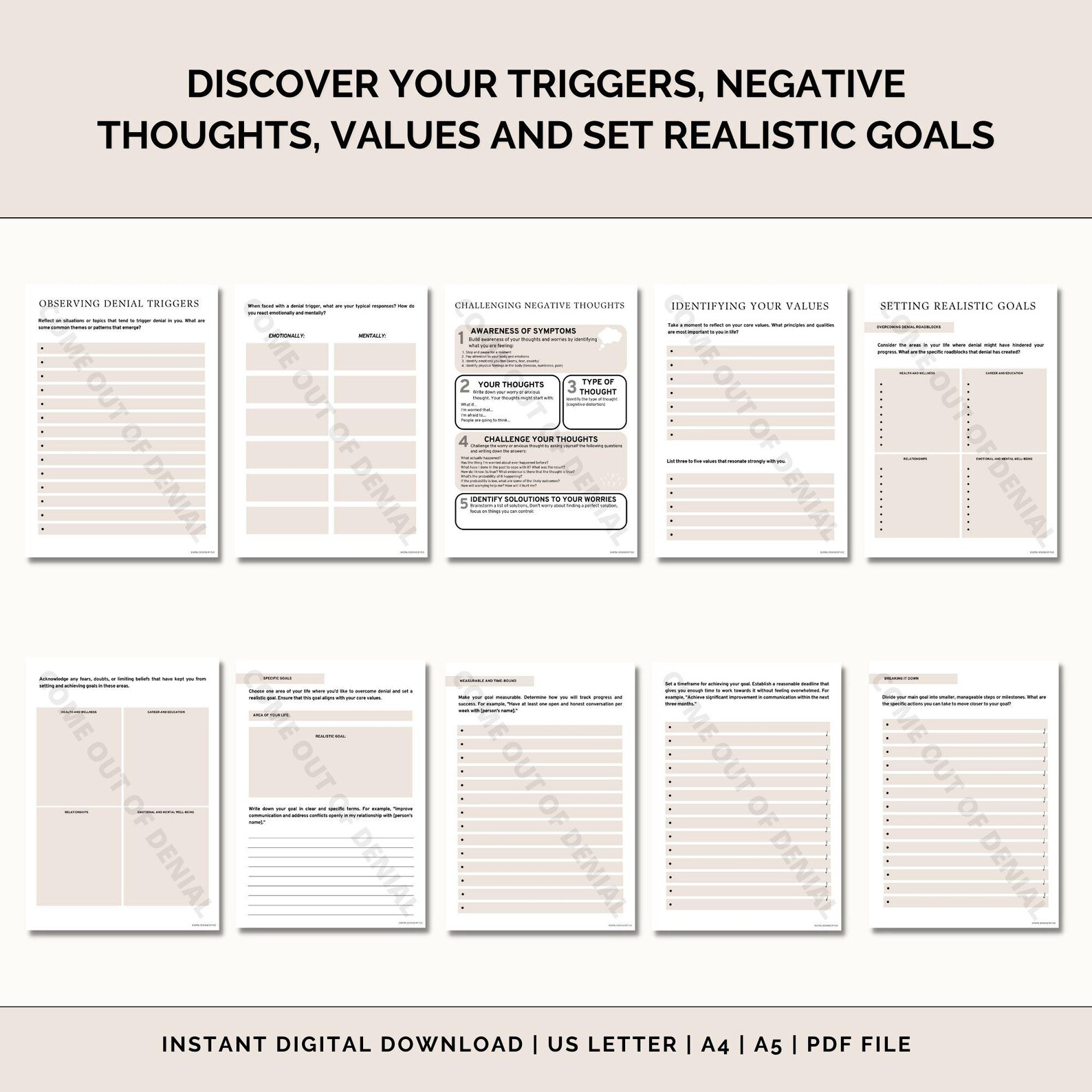Managing Denial Workbook, Boundaries Workbook, Self Help, CBT Coping ...