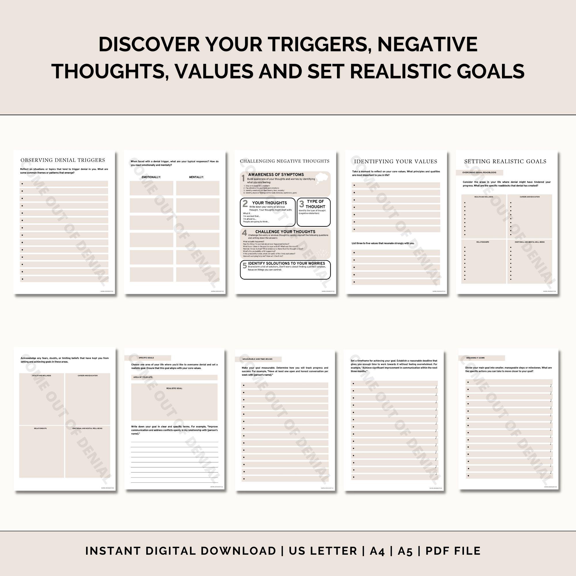 Managing Denial Workbook, Boundaries Workbook, Self Help, CBT Coping ...