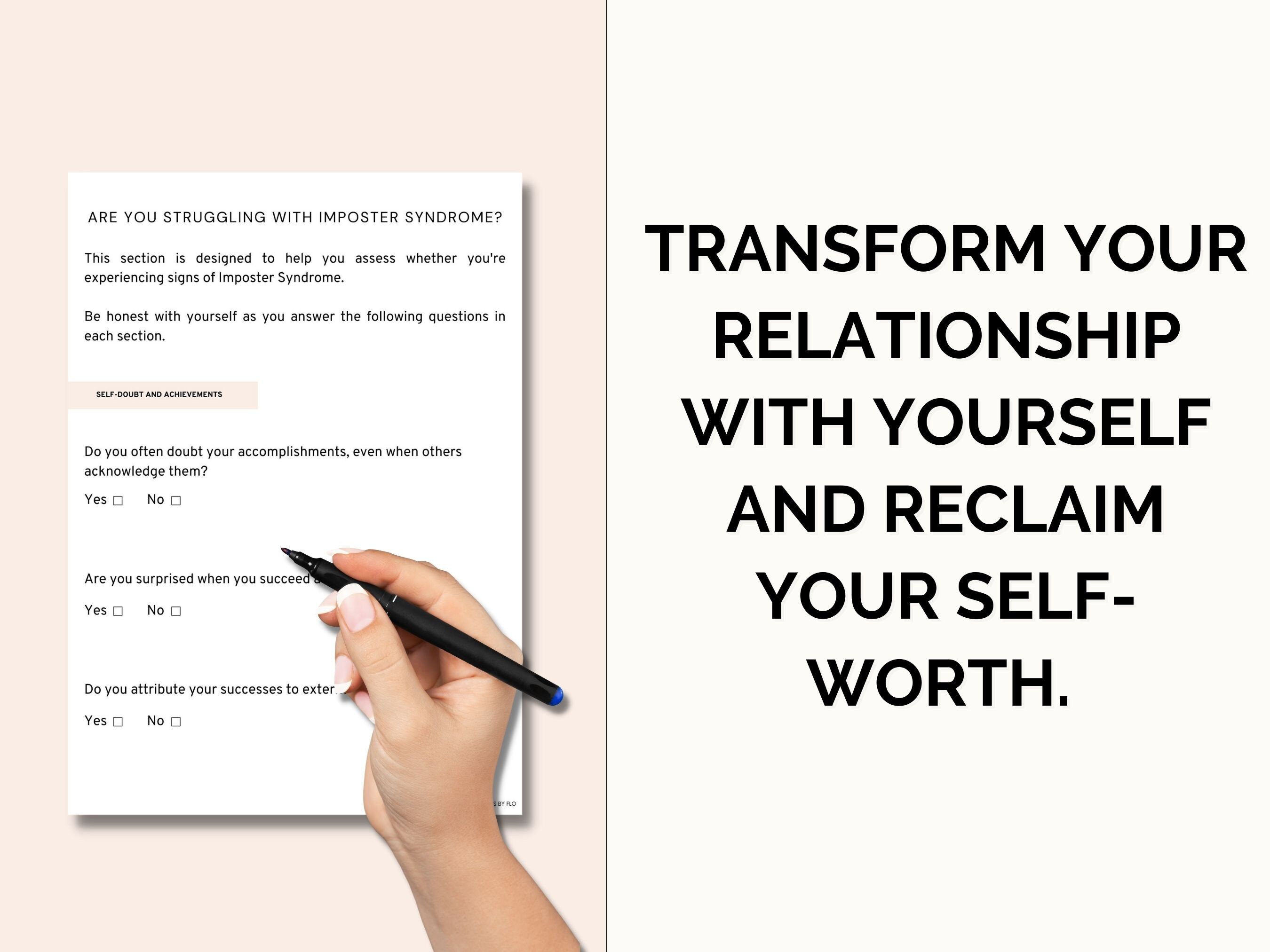 Imposter Syndrome Worksheets, Self Sabotage Workbook, Overcome Codependency, Boundaries, Self ...