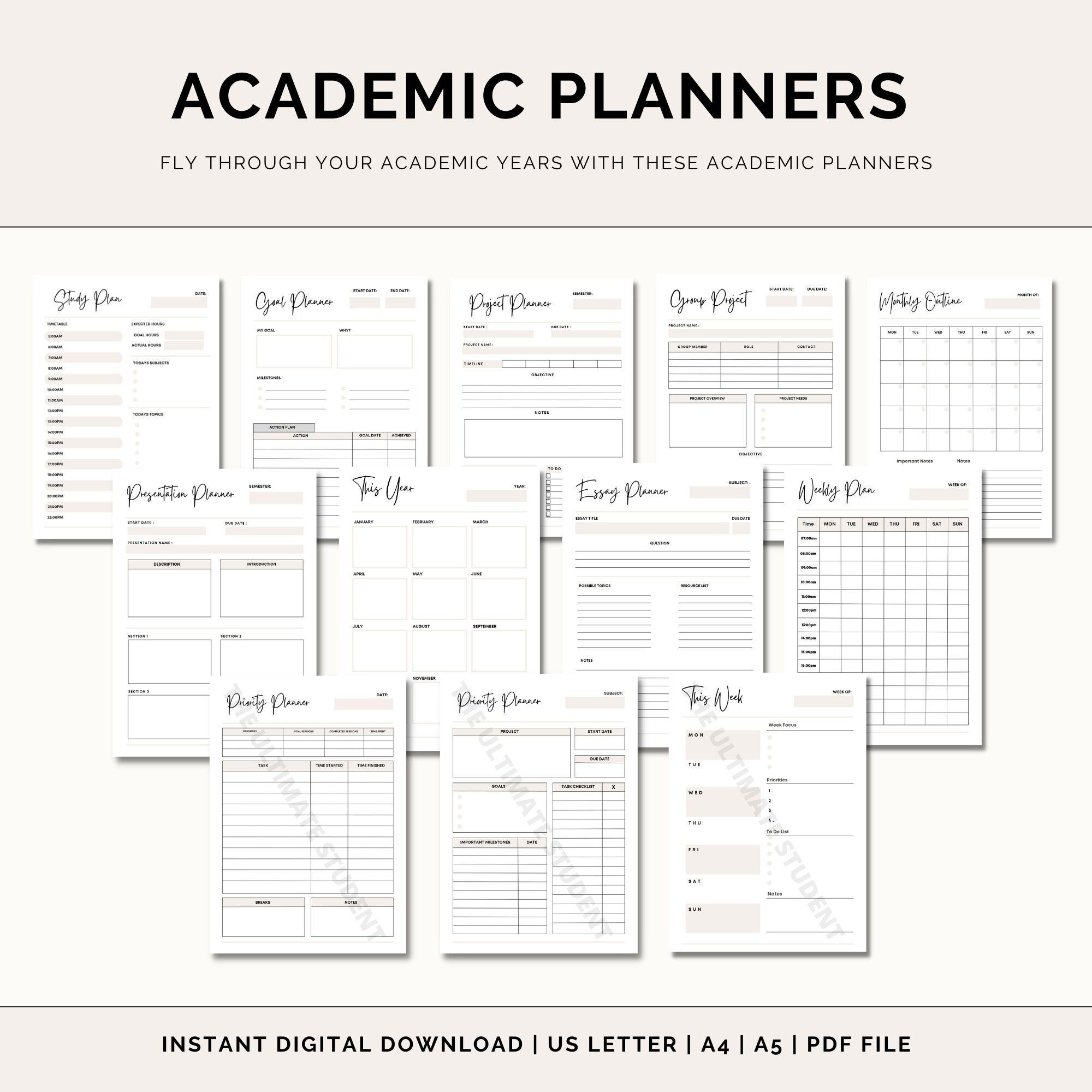 Student Planner Printable, Study Planner, School, College, Academic ...