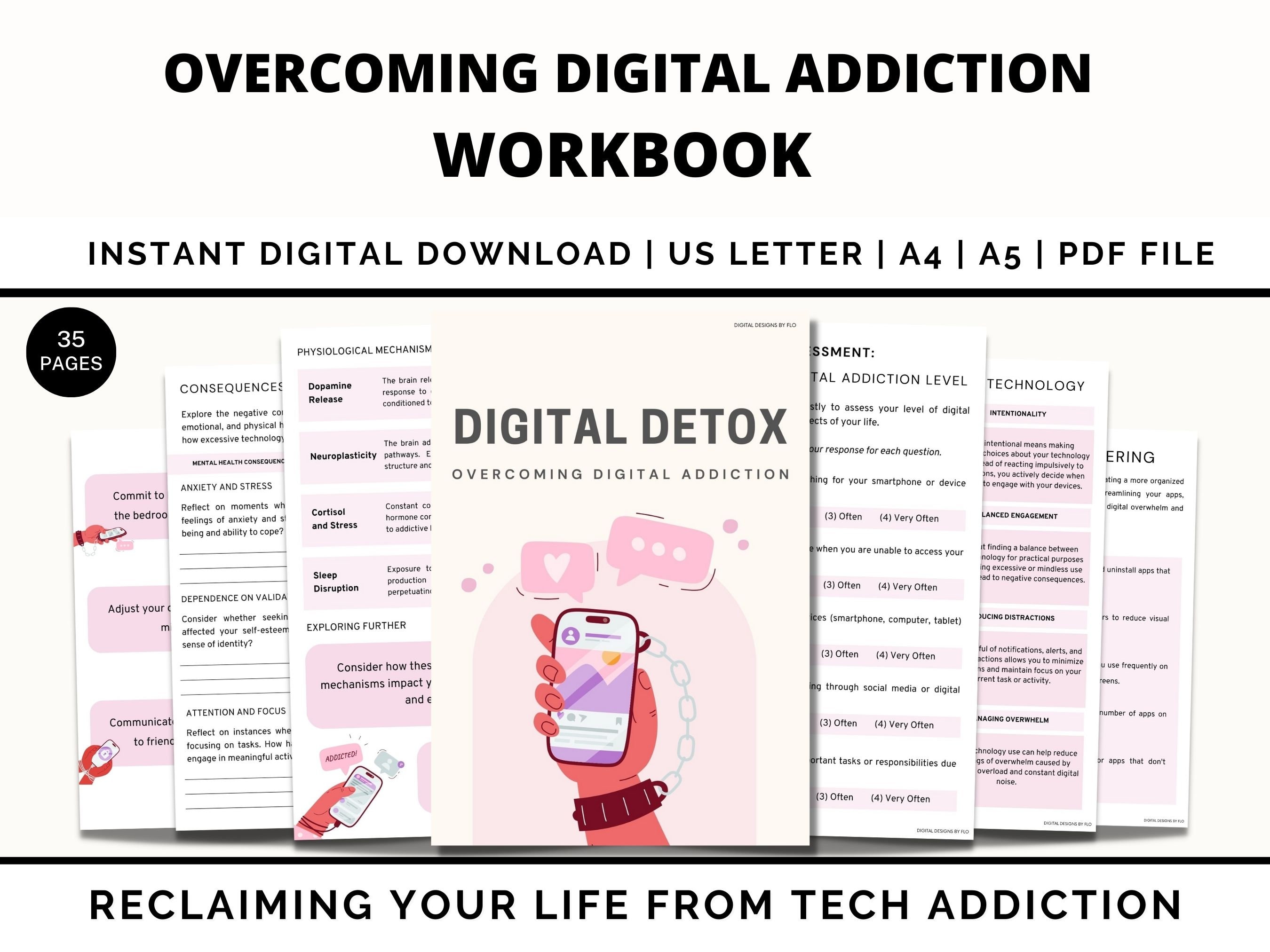 Overcoming Digital Addiction Worksheets, Screen Time Addiction ...