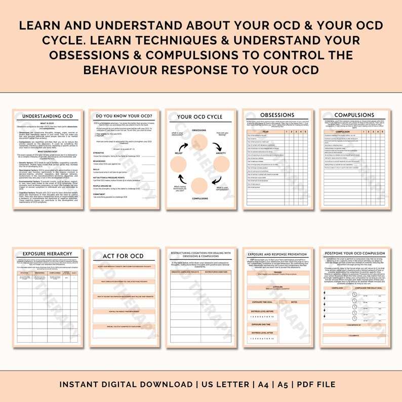OCD Workbook, OCD Therapy Planner Printable, Obsessive Compulsive Disorder, Mental Health ...