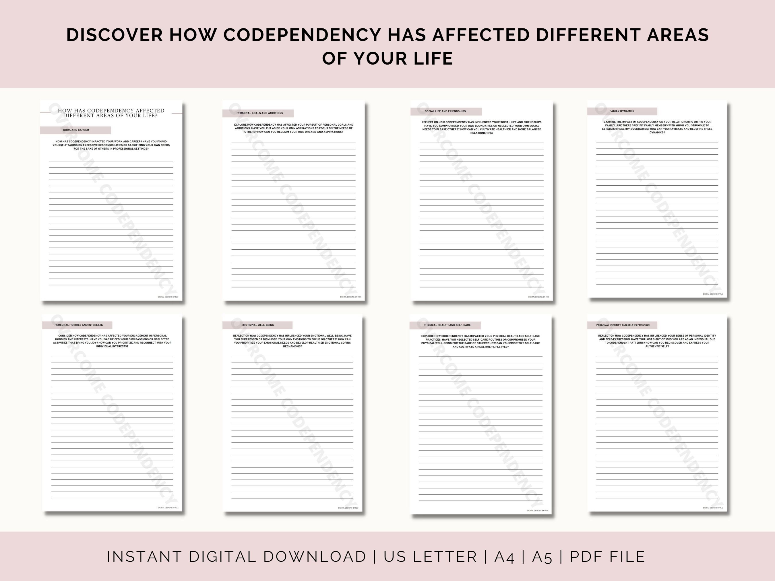 Overcome Codependency Workbook, Codependency Worksheet, Codependency ...