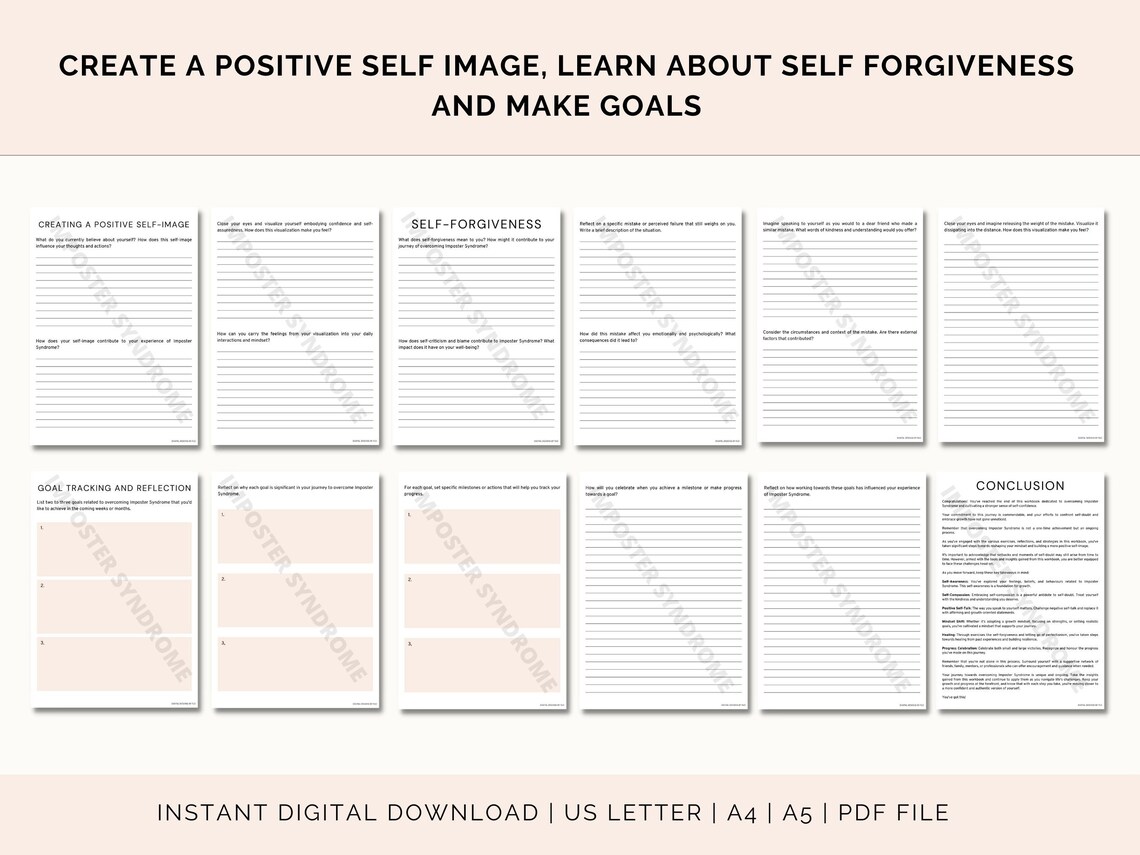 Imposter Syndrome Worksheets, Self Sabotage Workbook, Overcome ...